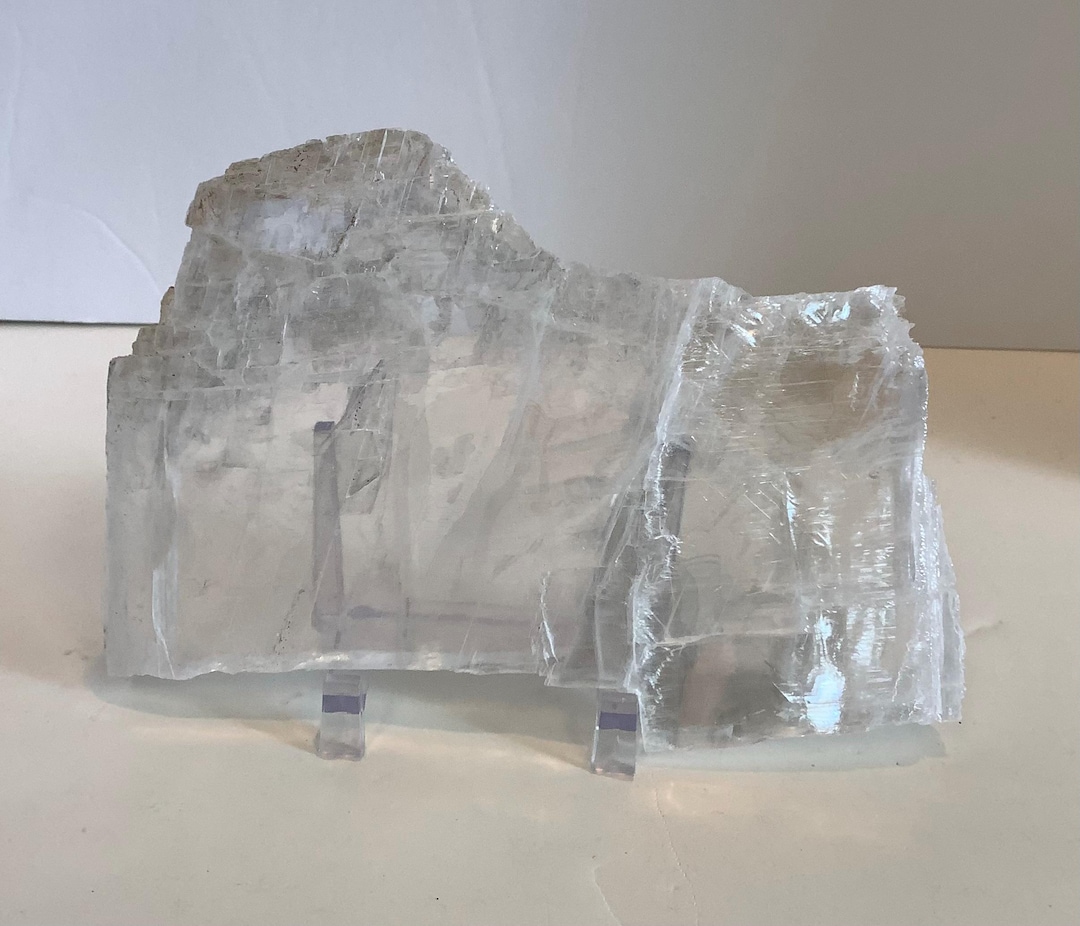 Clear Selenite Slab, Plastic Stand Included, Natural Mineral Specimen ...