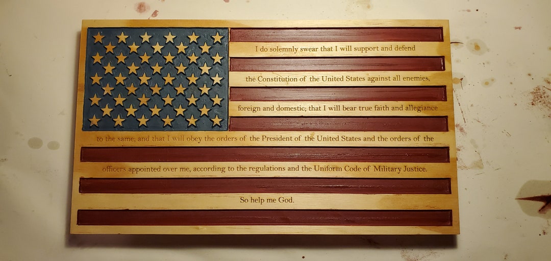 US Flag & Oath of Enlistment 8"x14"x1" Solid Wood CNC and Laser ...