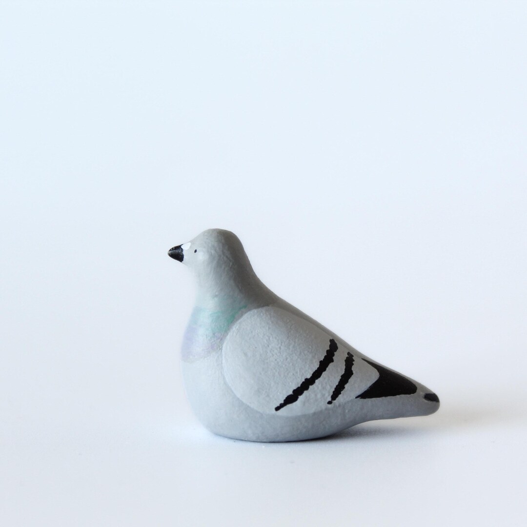 Tiny Pigeon Miniature Sculpture - Hand Painted Clay Figurine - Animal ...