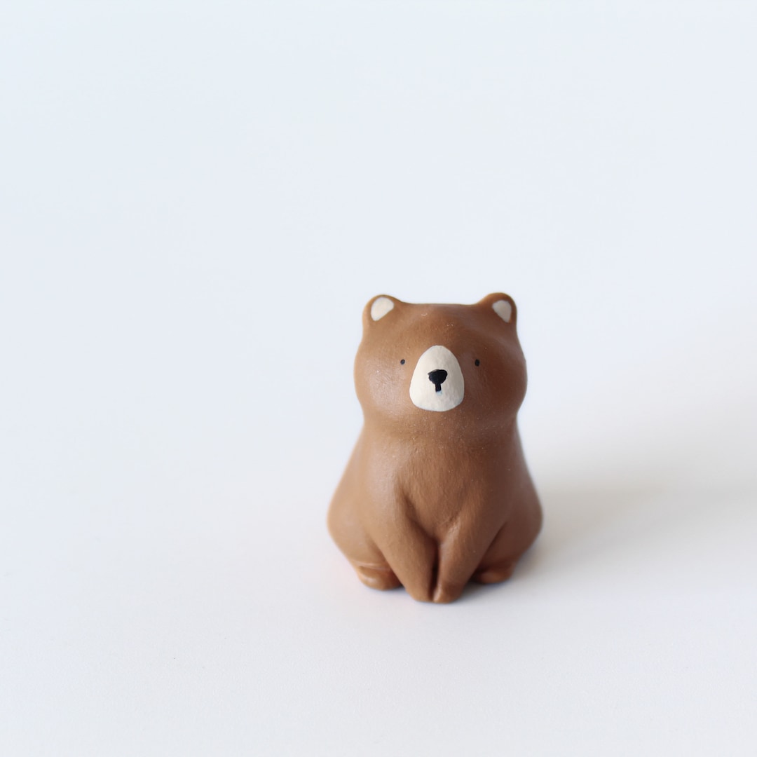 Tiny Brown Bear - Miniature Sculpture - Hand Painted Clay Figurine ...