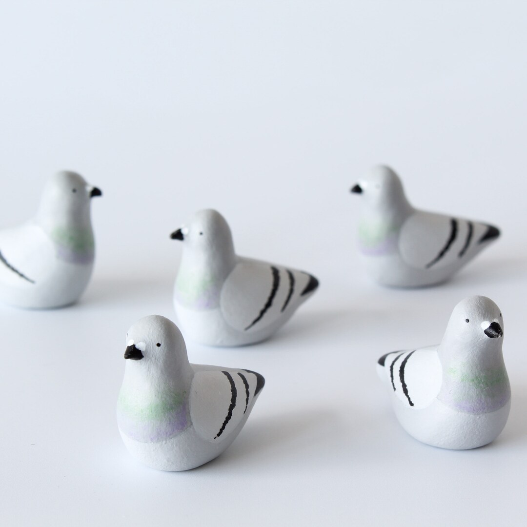 Tiny Pigeon Miniature Sculpture Hand Painted Clay Figurine Animal Totem ...