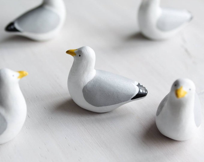 Tiny Herring Gull Miniature Sculpture - Hand Painted Clay Figurine ...