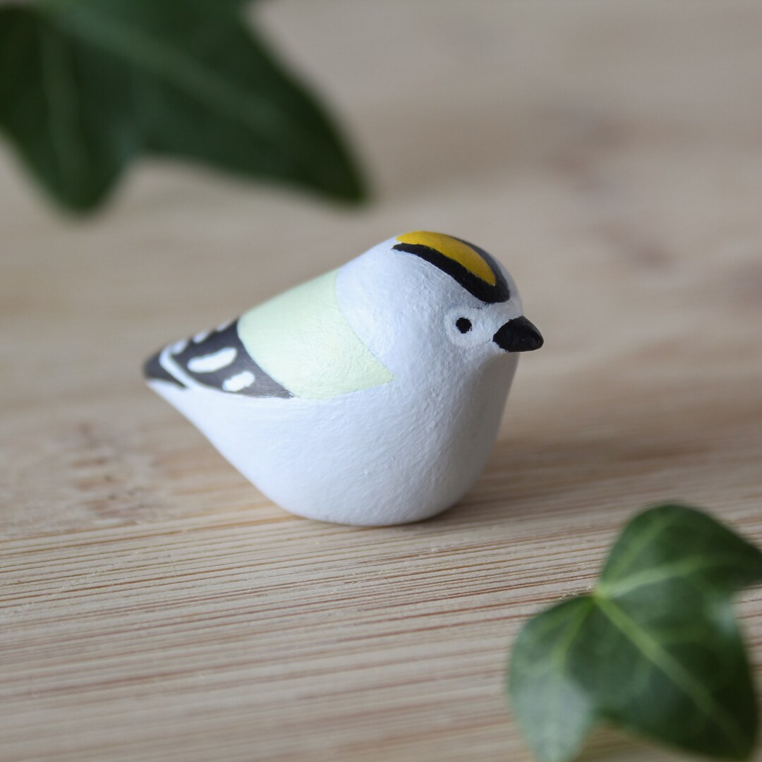 Tiny Goldcrest Miniature Sculpture Hand Painted Clay Figurine Animal ...