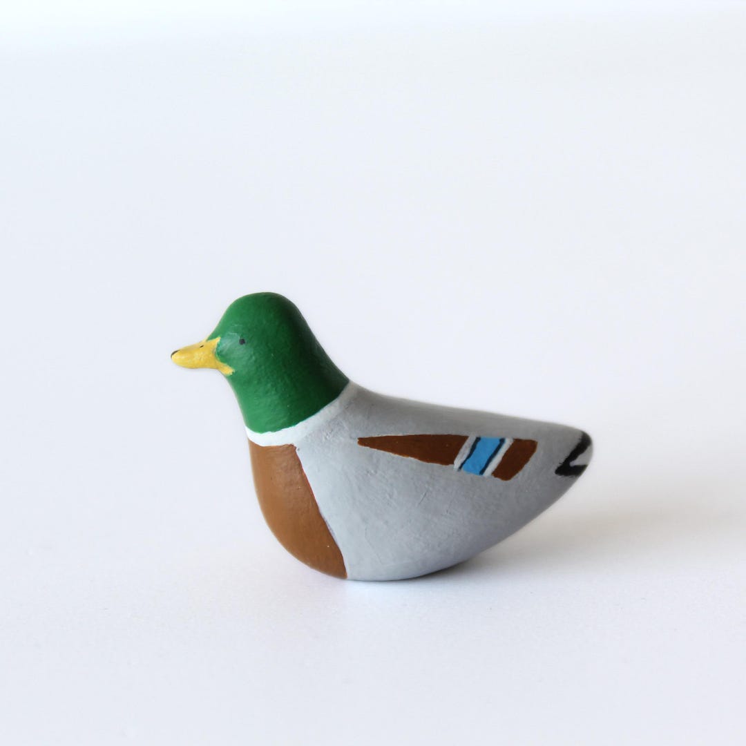 Tiny Mallard Duck Miniature Sculpture - Hand Painted Clay Figurine ...