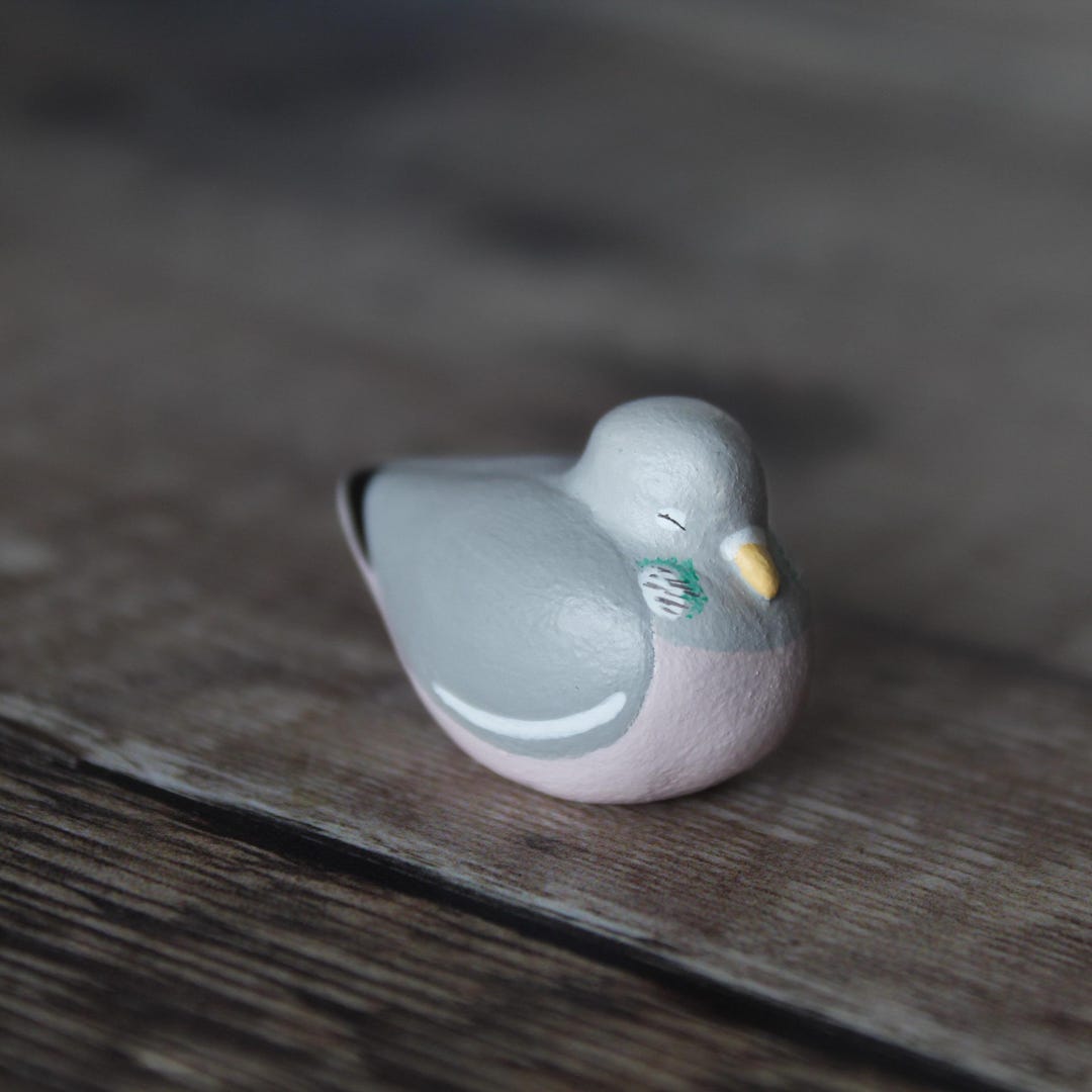 Tiny Wood Pigeon Miniature Sculpture - Hand Painted Clay Figurine ...