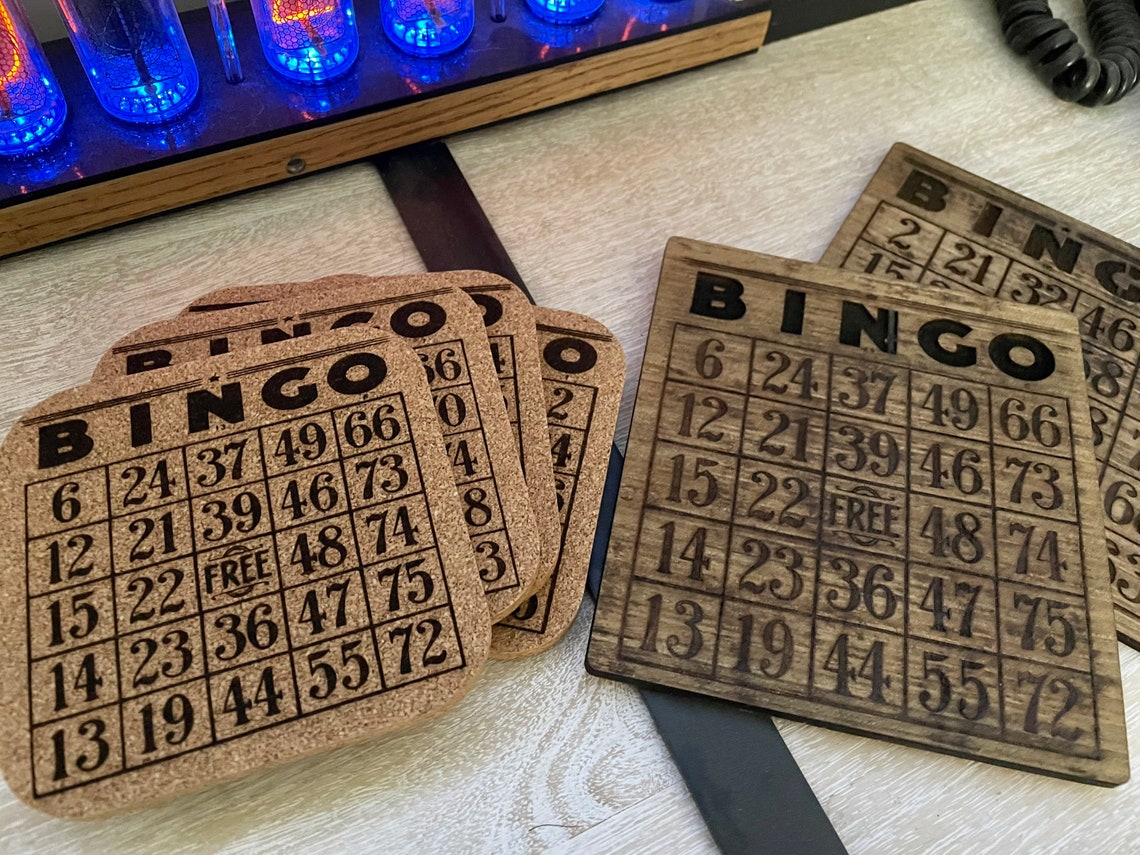 Bingo Player Gifts-bingo Coasters-wooden Bingo Cards-fun - Etsy