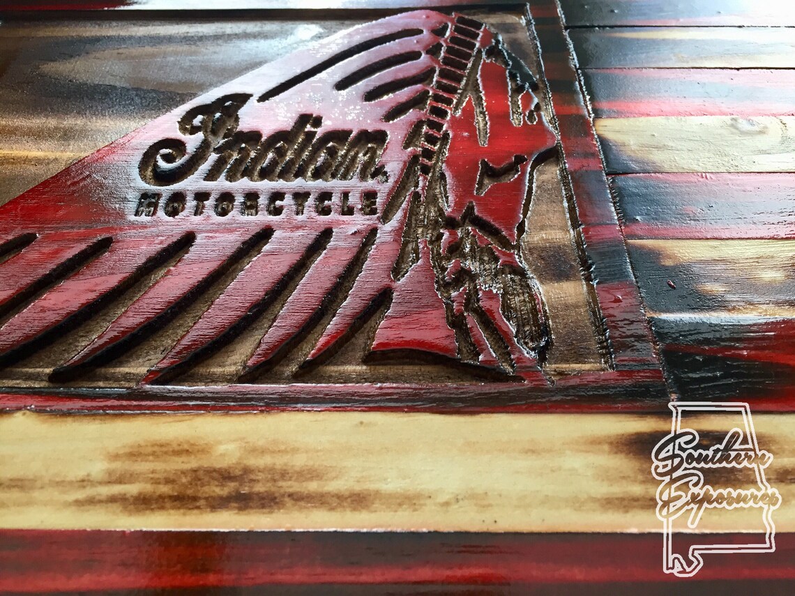 Wooden Full Color Indian Motorcycle Flag Distressed Wood - Etsy