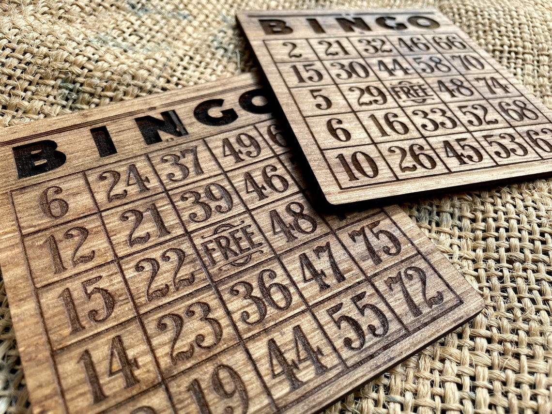 Vintage Inspired Bingo Card or Coasters, Engraved Wood & Cork - Etsy