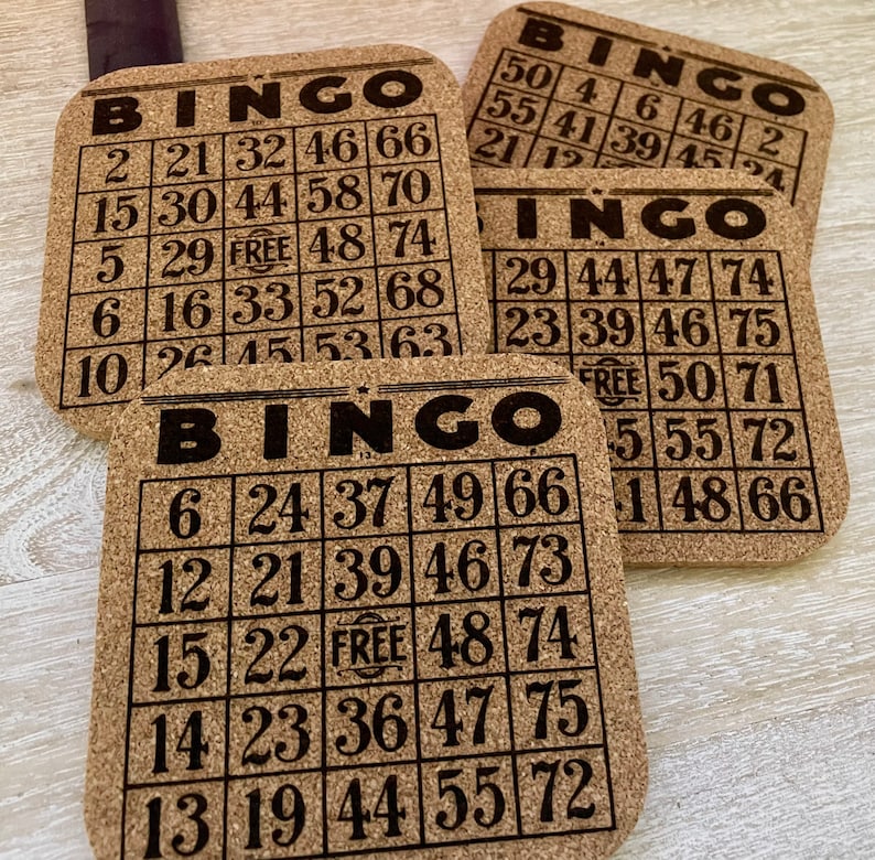 Vintage Inspired Bingo Card or Coasters, Engraved Wood & Cork - Etsy