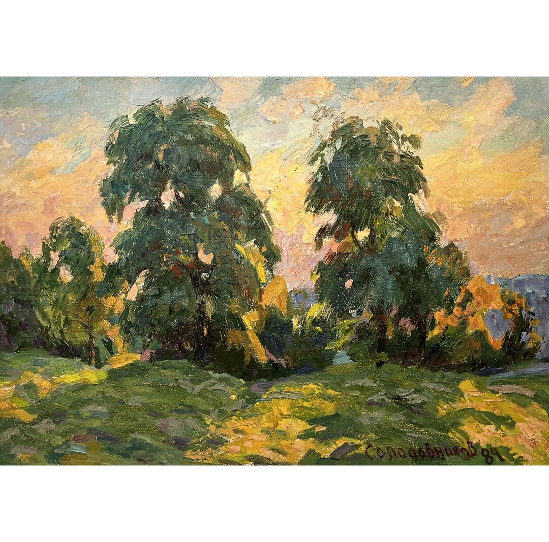 Vintage Original Oil Painting Sunset Landscape by Ukraine Artist O ...