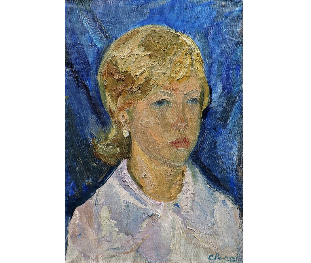 Vintage Original Oil Painting on Canvas Portrait of a Girl by Ukrainian ...