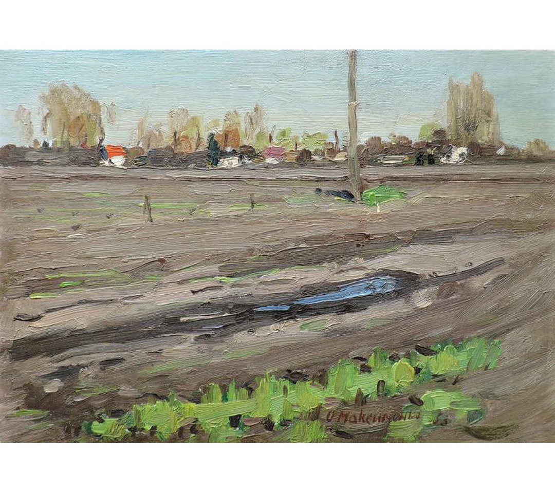 ANTIQUE FIELDS LANDSCAPE Original Oil Painting by Ukraine Artist A ...