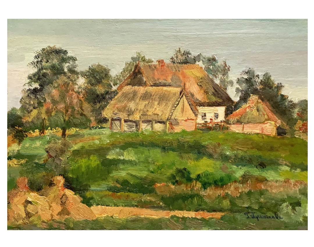 VILLAGE PAINTING Vintage Original Oil Painting by Ukraine Artist G ...