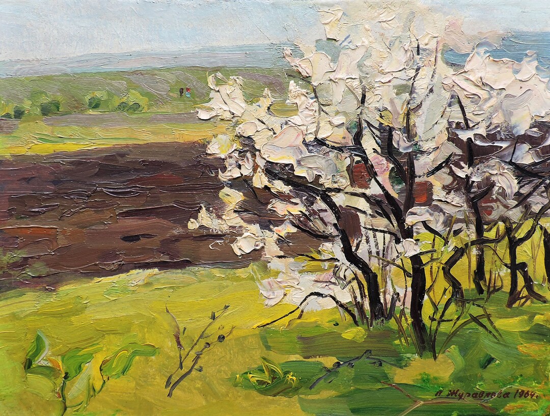 Vintage Impressionist Original Oil Painting Spring Landscape by Ukraine ...