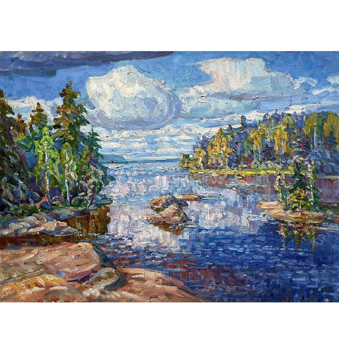 Vintage Original Oil Painting on Canvas Waterscape by Ukrainian Artist ...