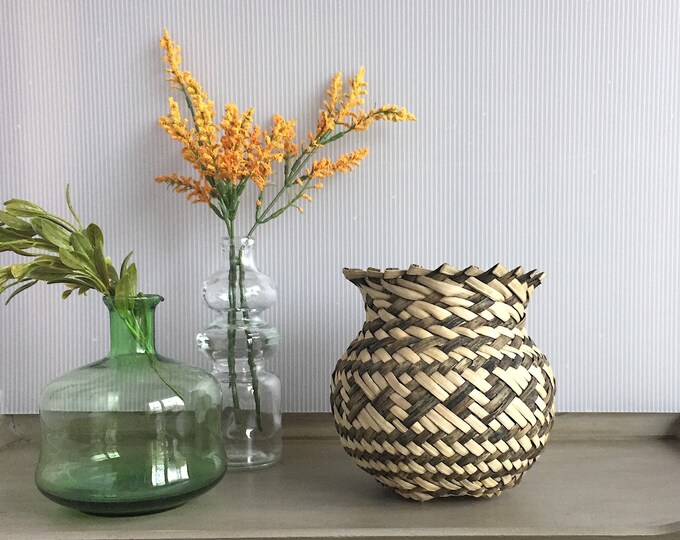 Woven Straw Vase. Boho Straw Vase. Vintage Woven Basket. Natural ...