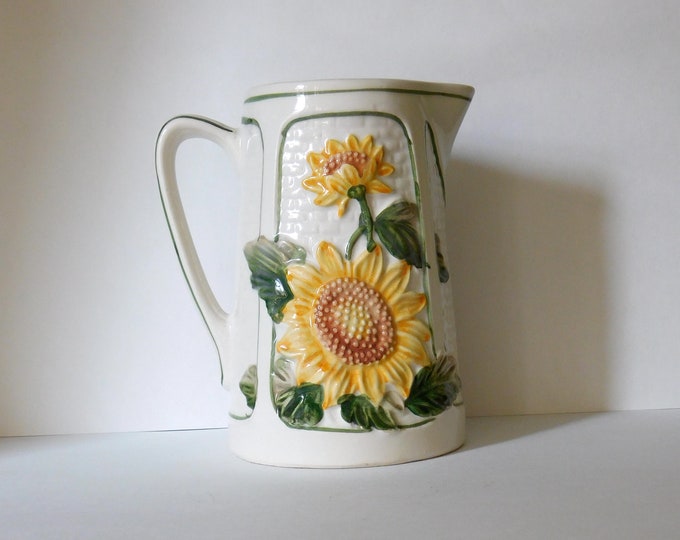 Ceramic Pitcher With Sunflower Relief - Etsy