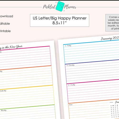 Undated Weekly Planner Printable Horizontal Layout - Etsy