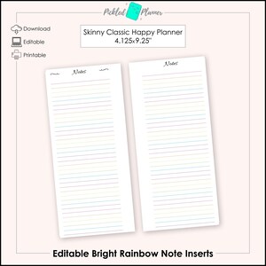 Editable Bright Rainbow Notes Printables - 4.125x9.25" Skinny Classic ...