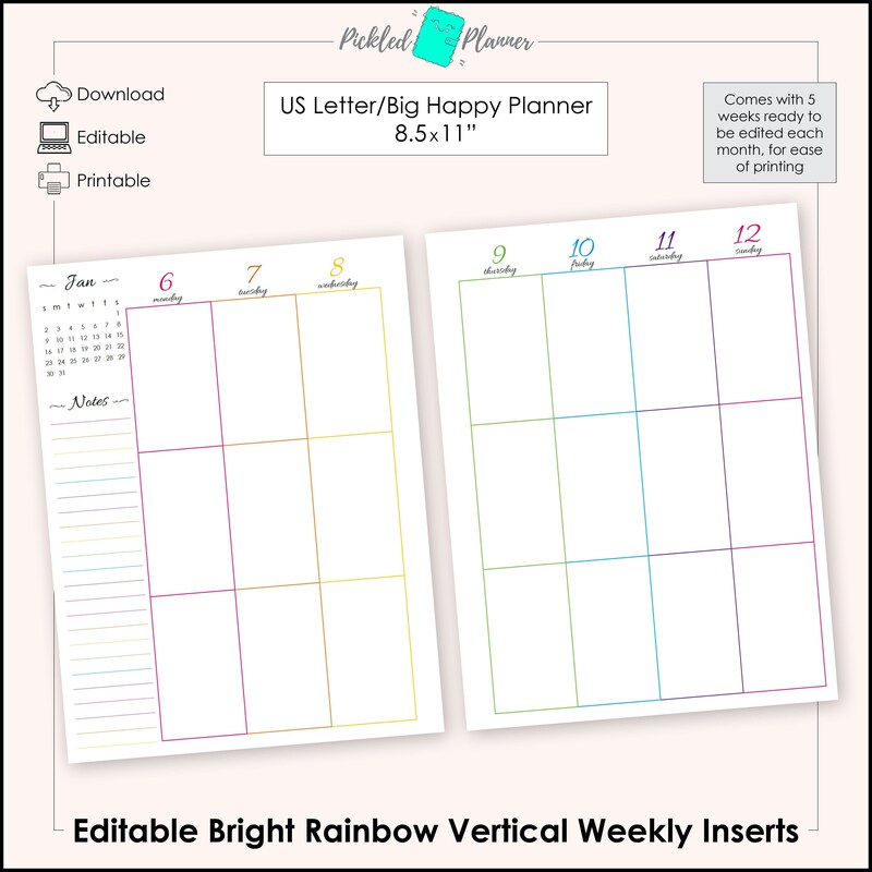 Rainbow Planner Printable - Etsy