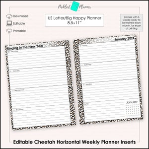 Editable Wild Cheetah Animal Print Undated, Horizontal Weekly Planner ...