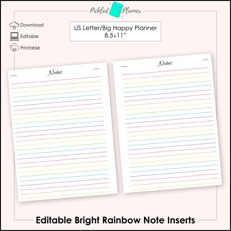Editable Bright Rainbow Notes Planner/binder Printable - Etsy