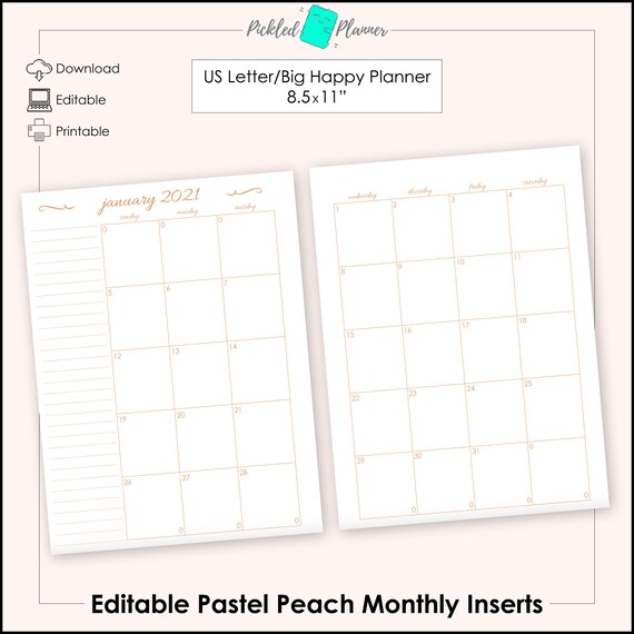 Editable Pastel Peach Undated Monthly Planner/Binder Printable | Etsy