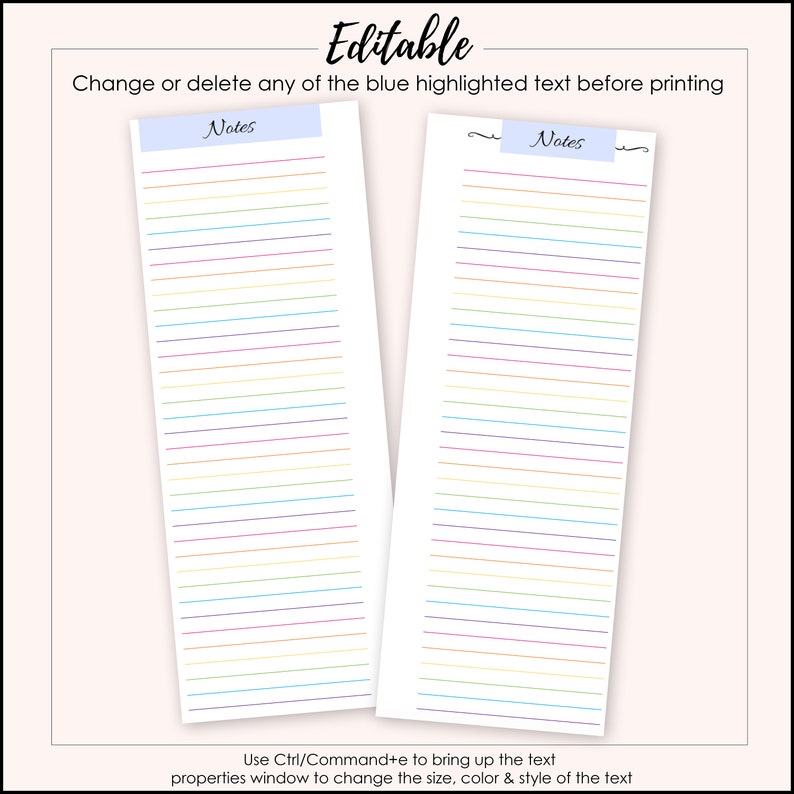 Editable Skinny Mini Bright Rainbow Planner Notes Printables | Etsy