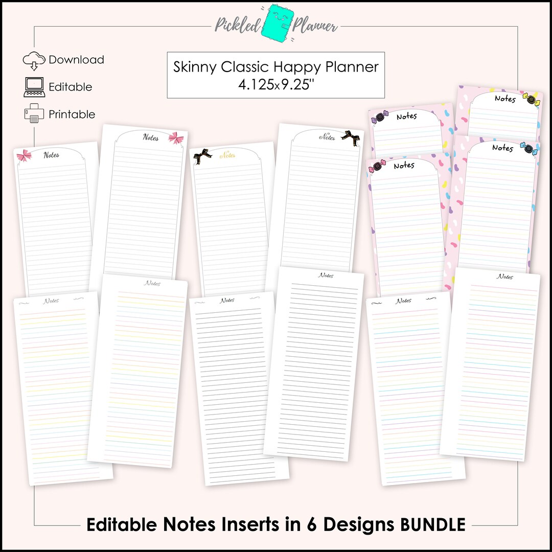Editable Notes Printables in 6 Designs Discounted BUNDLE 4.125x9.25 ...
