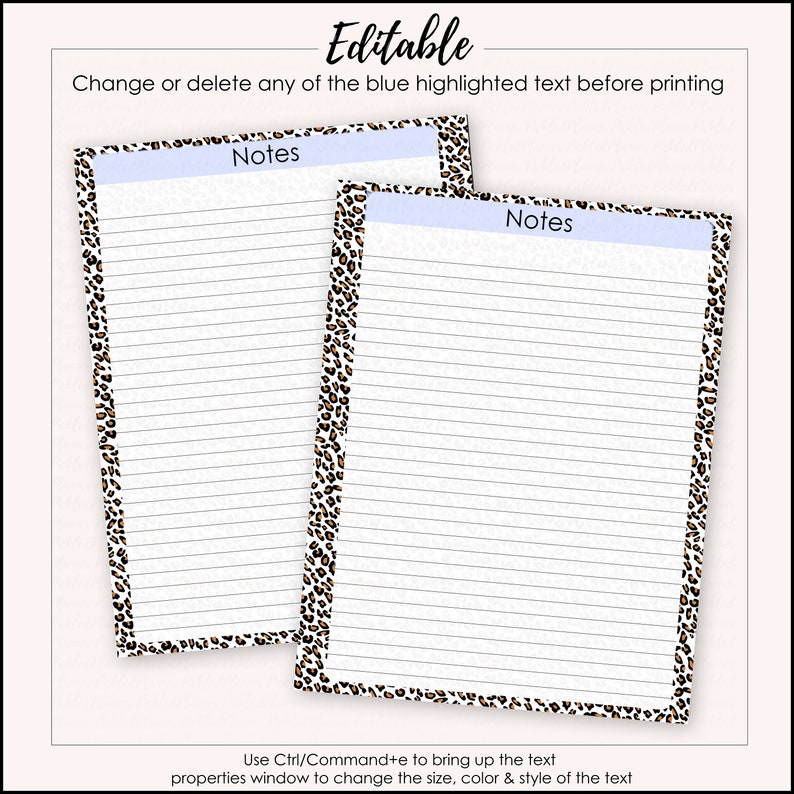 Editable Wild Cheetah Animal Print Notes Planner/binder - Etsy