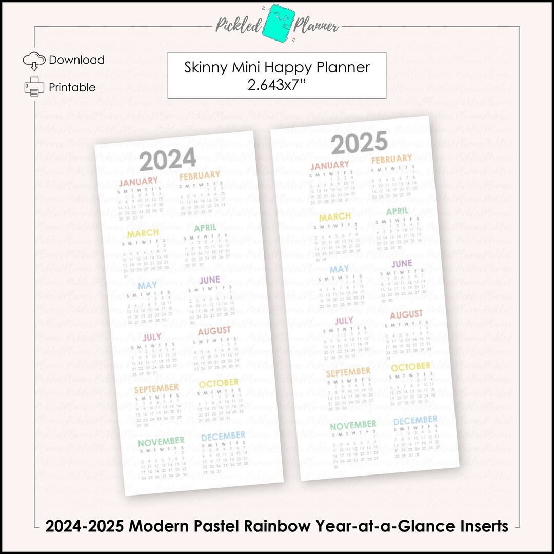 Skinny Mini Modern Pastel Rainbow 2024-2025 Dated Year-at-a-glance ...