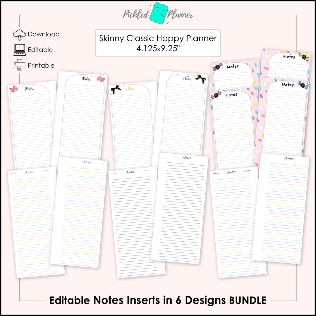 Editable Notes Printables in 6 Designs Discounted BUNDLE - 4.125x9.25 ...