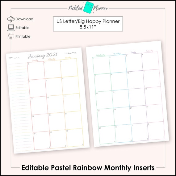 Editable Pastel Rainbow Undated Monthly Planner/binder - Etsy