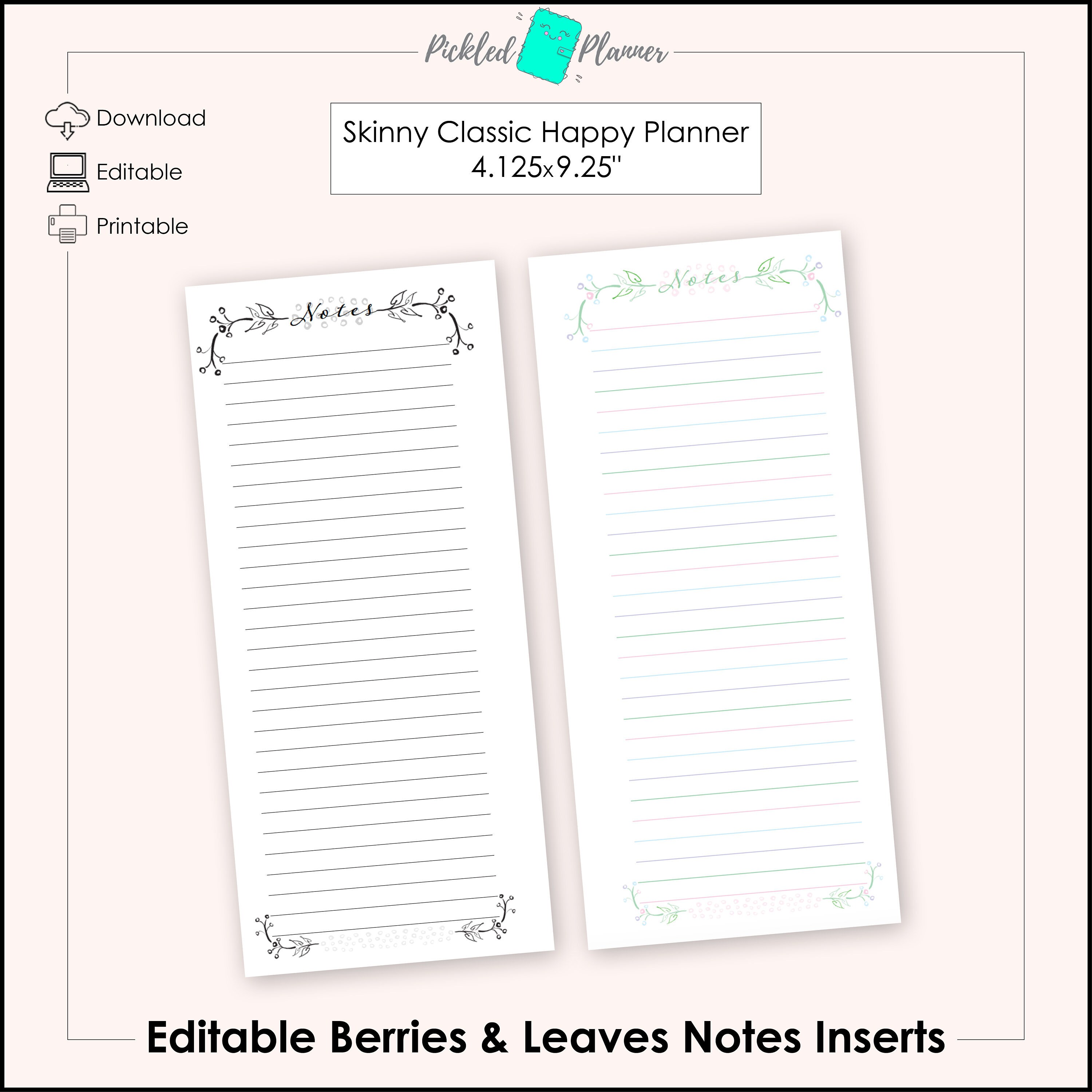 Editable Berries & Leaves Lined Notes Printable - Etsy
