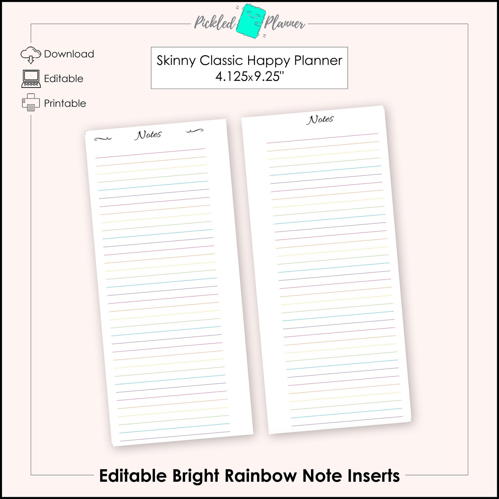 Editable Bright Rainbow Notes Printables 4.125x9.25 - Etsy