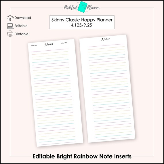 Editable Bright Rainbow Notes Printables 4.125x9.25 - Etsy
