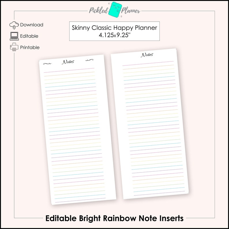Editable Bright Rainbow Notes Printables 4.125x9.25 - Etsy