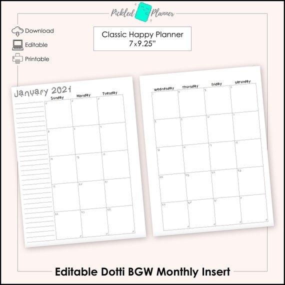 Editable Dotti Undated Monthly Planner/binder Printable | Etsy