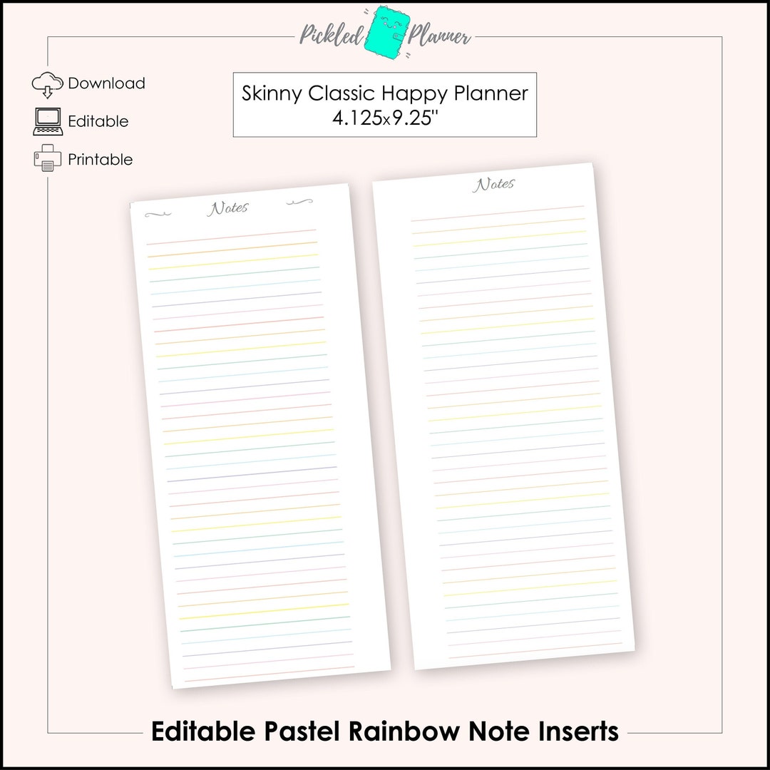 Editable Pastel Rainbow Notes Printables 4.125x9.25 Skinny Classic ...