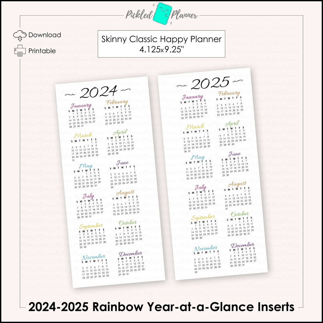 Bright Rainbow 2024-2025 Dated Year-at-a-glance Month Planner Printable ...