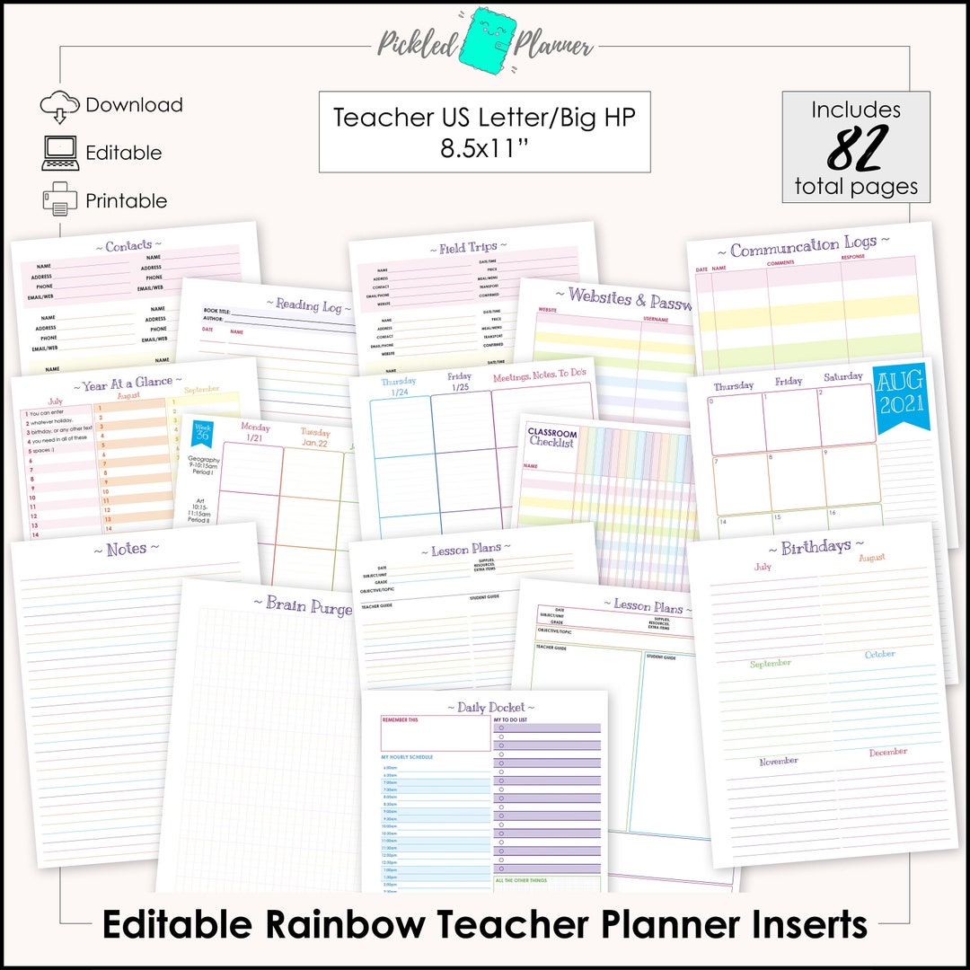 IMPROVED 82 Total Pages Editable Rainbow Undated Teacher/Homeschool ...