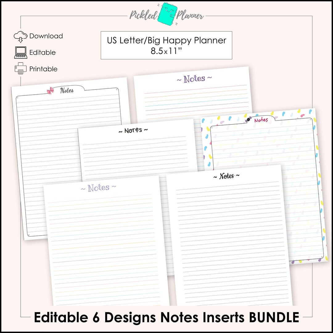 Editable 6 Designs Notes Planner/binder Printable BUNDLE - 8.5x11" US ...