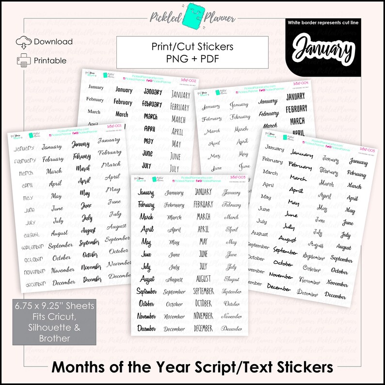 January-december Month Word Stickers english 20 Font - Etsy
