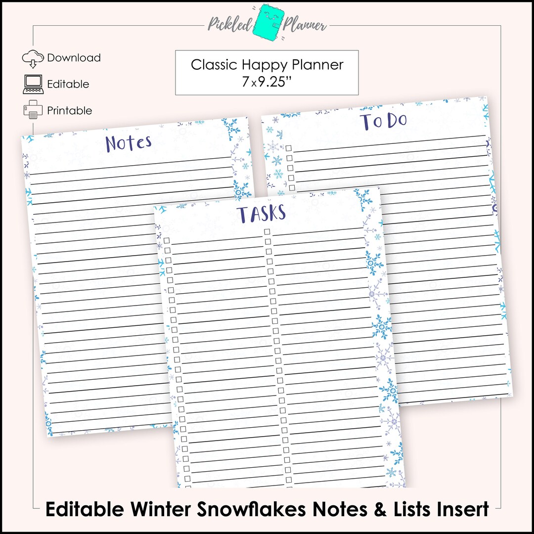 LIMITED TIME Editable Winter/snowflakes/christmas Printable Notes to Do ...
