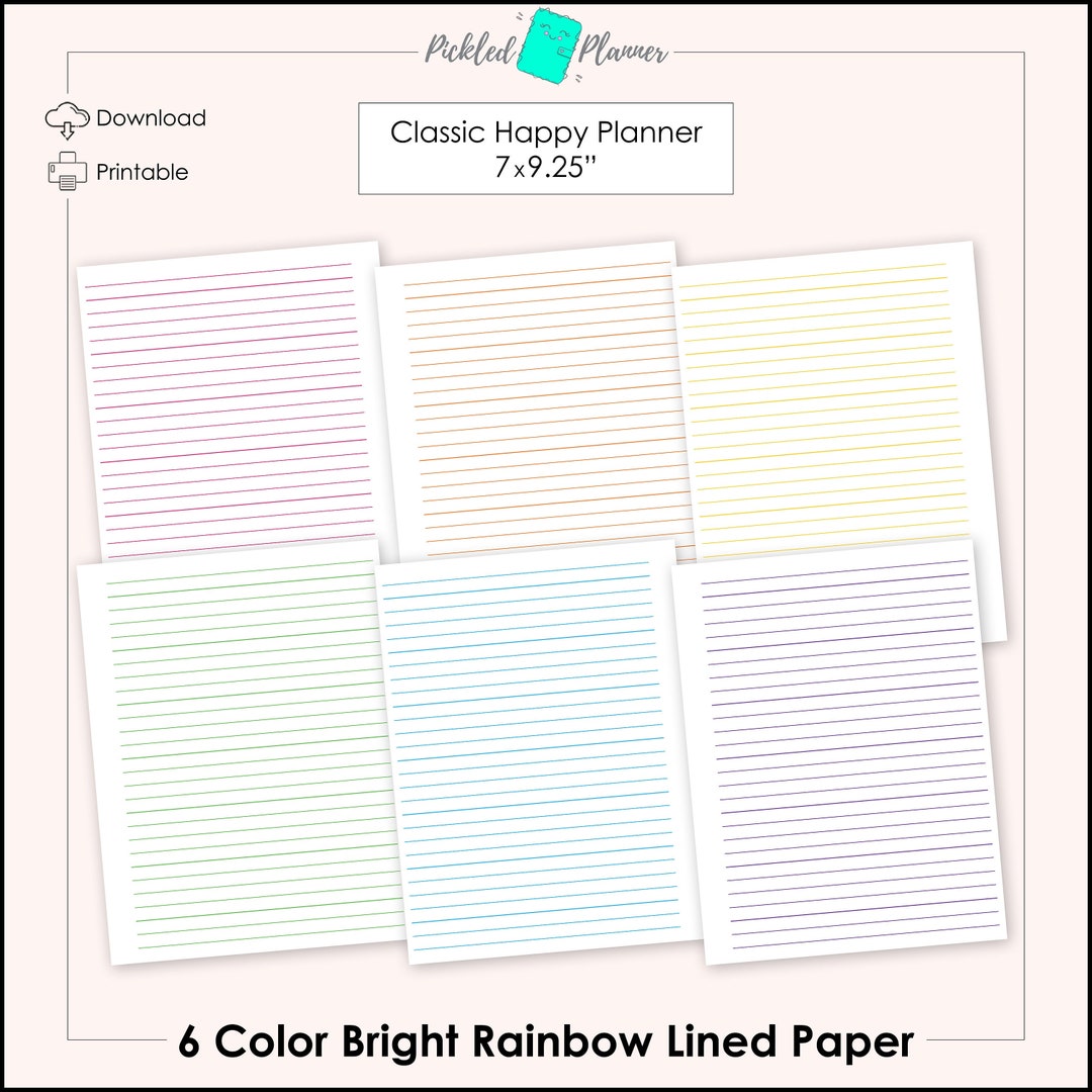 6 Color Bright Rainbow Lined/ruled Paper Printable BUNDLE 7x9.25 ...