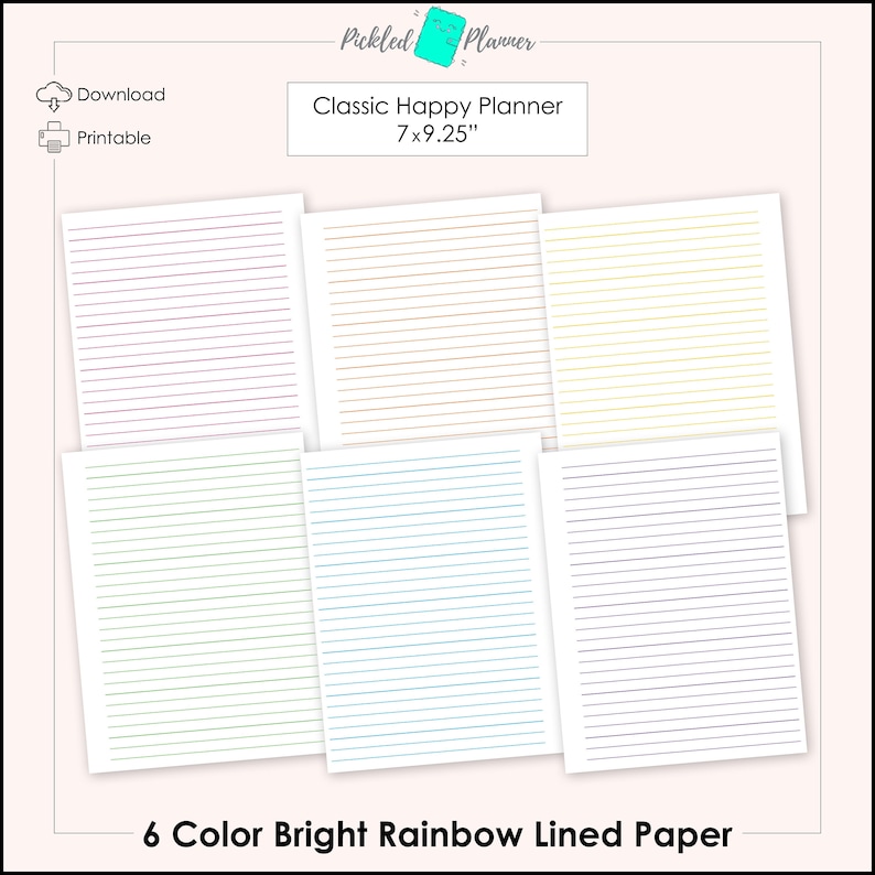 6 Color Bright Rainbow Lined/ruled Paper Printable BUNDLE - Etsy