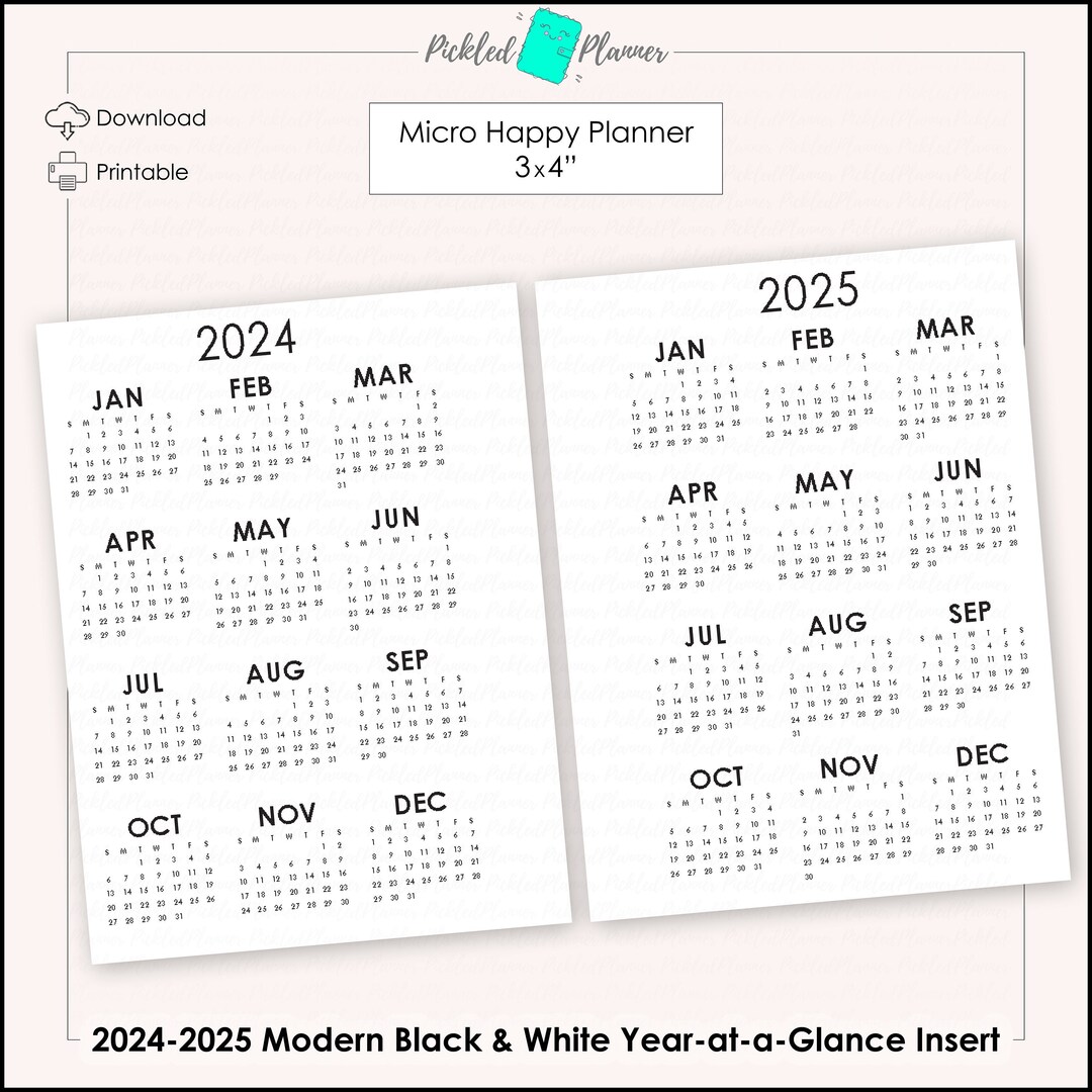 Micro Modern Black & White 2024-2025 Dated Year-at-a-glance Month ...