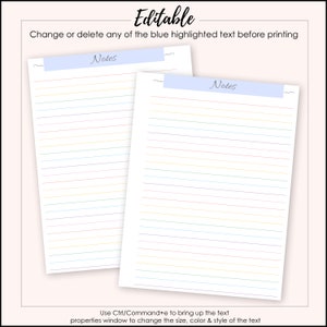 Editable Pastel Rainbow Notes Printable - 7x9.25" Classic Happy Planner ...