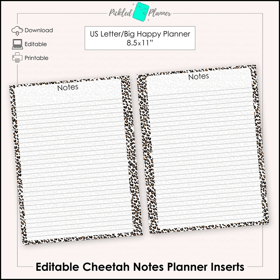 Editable Wild Cheetah Animal Print Notes Planner/binder Printable 8 ...