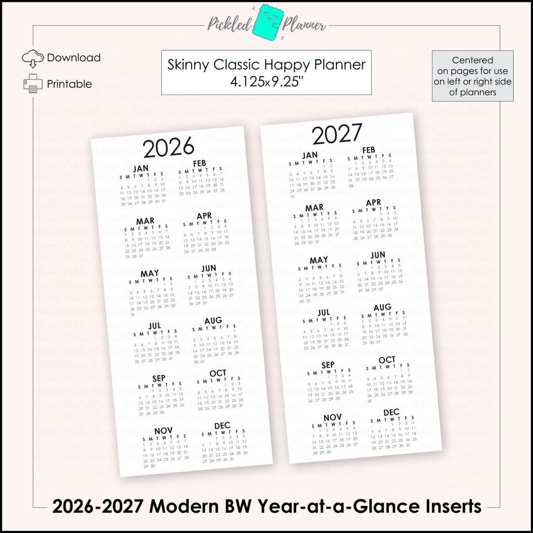 NEW! Centered Modern BW 2026-2027 Dated Year-at-a-glance Month Planner ...
